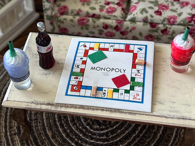Miniature Monopoly Game – 1:12 Scale Dollhouse Board Game – Realistic ...