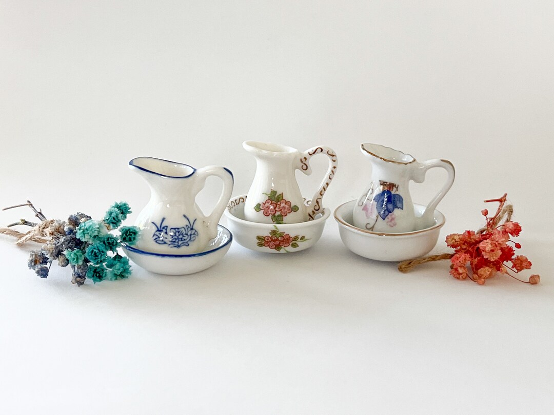 Dollhouse Miniature Wash Bowl and Jug Set, Large Wash Basin and Pitcher ...