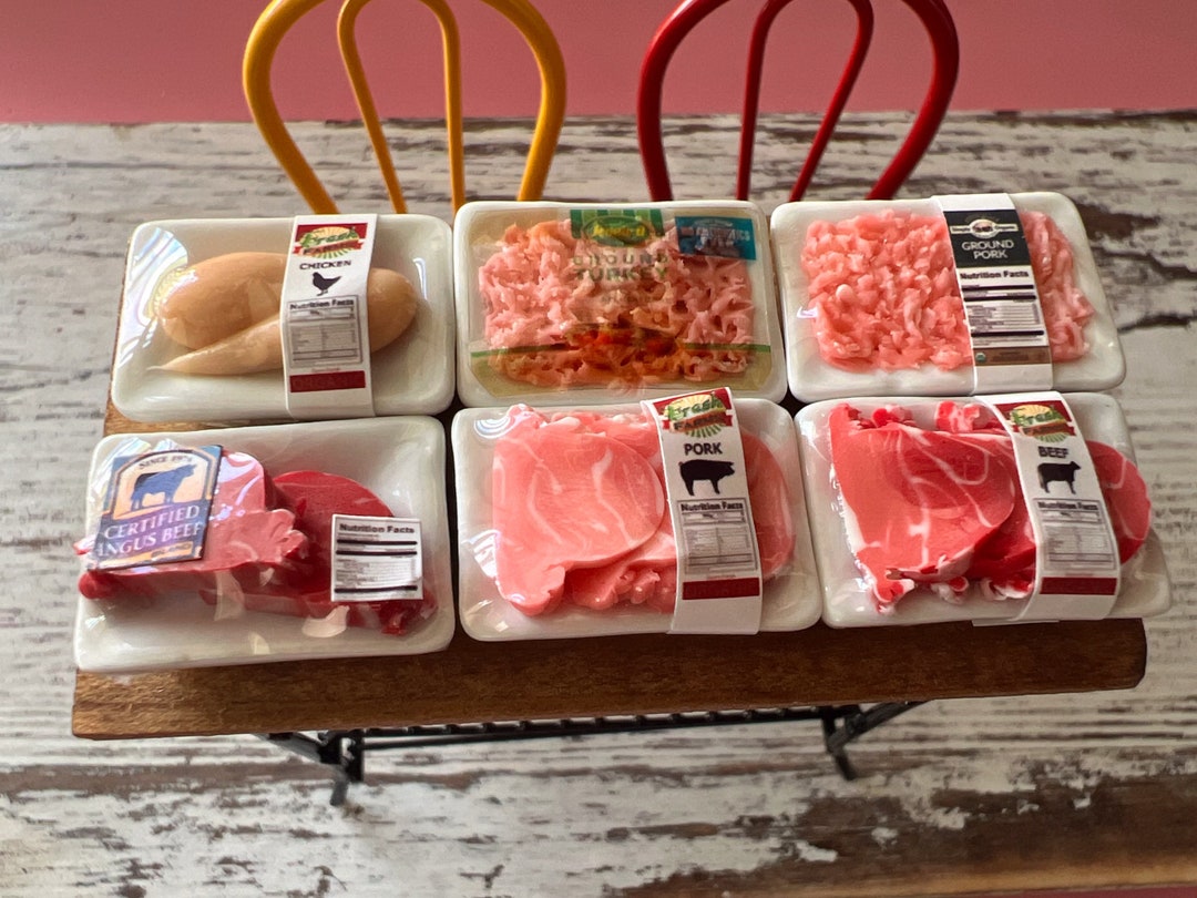 Dollhouse Miniature Meat Pack in Ceramic a Tray Wrapped With Plastic ...
