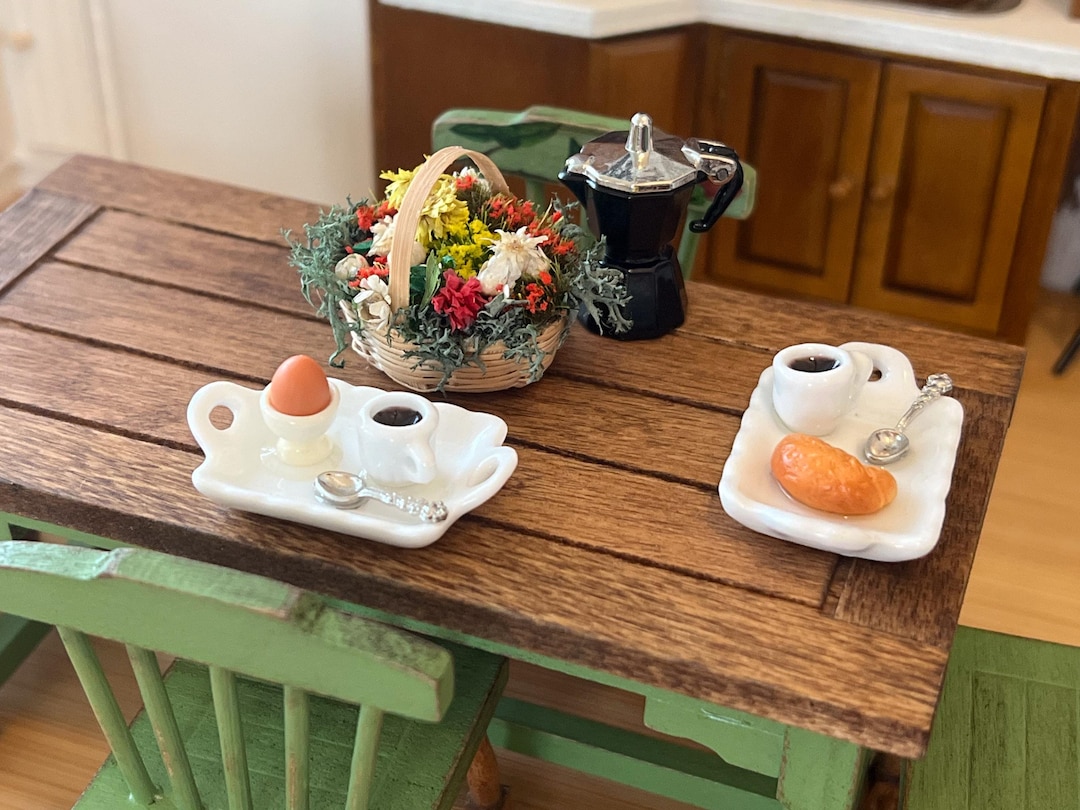Miniature 1:12 Scale Ceramic Breakfast Tray With Coffee, Spoon ...