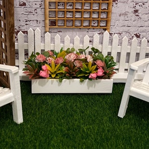 Miniature White Planter Box With Flowers | 1:12 Scale | Dollhouse ...