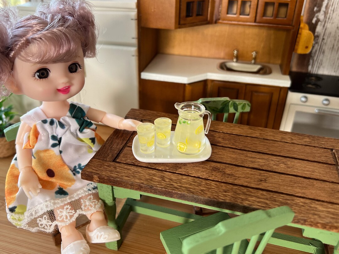 Dollhouse Miniature Lemonade Pitcher Set – 4 PC Filled Lemonade Pitcher ...