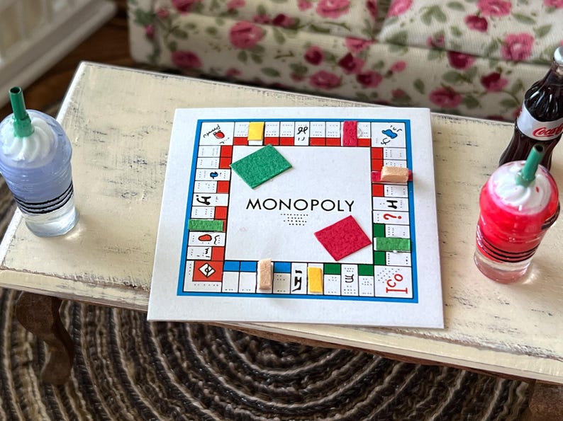 Miniature Monopoly Game – 1:12 Scale Dollhouse Board Game – Realistic ...