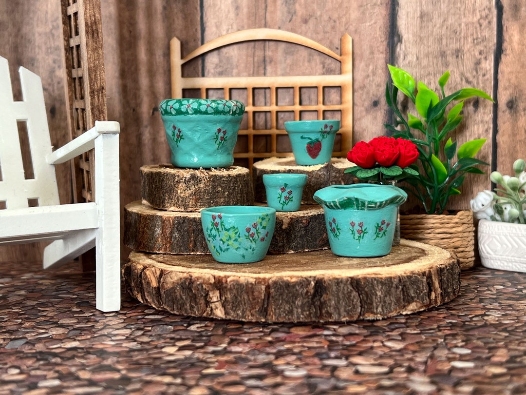 Miniature Terracotta Planters 5pcs, 1:12 Scale Dollhouse Pot Set in ...