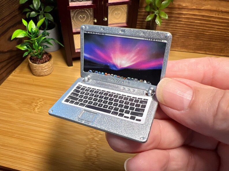 Miniature Alloy Laptop 1:12 Scale – Opens & Closes – Dollhouse Desk ...