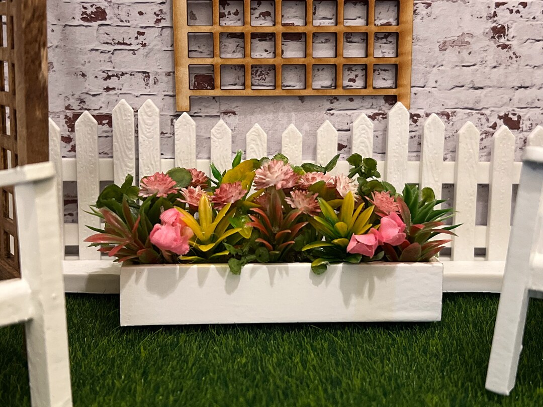 Miniature White Planter Box With Flowers | 1:12 Scale | Dollhouse ...