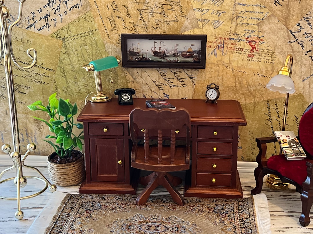 Dollhouse Miniature Retro Banker's Desk With Chair - 1:12 Scale - Etsy