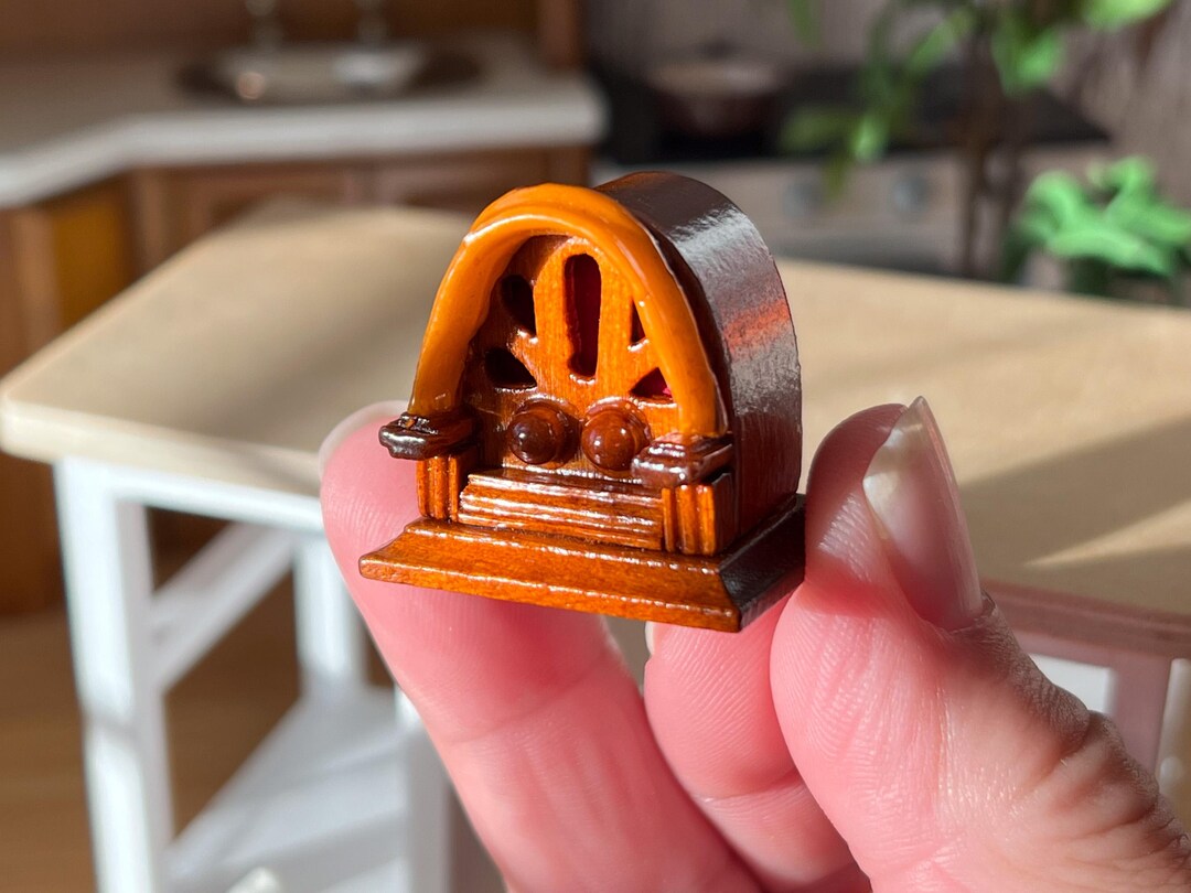 Radio miniature vintage pour maison de poupée, radio marron aspect ...