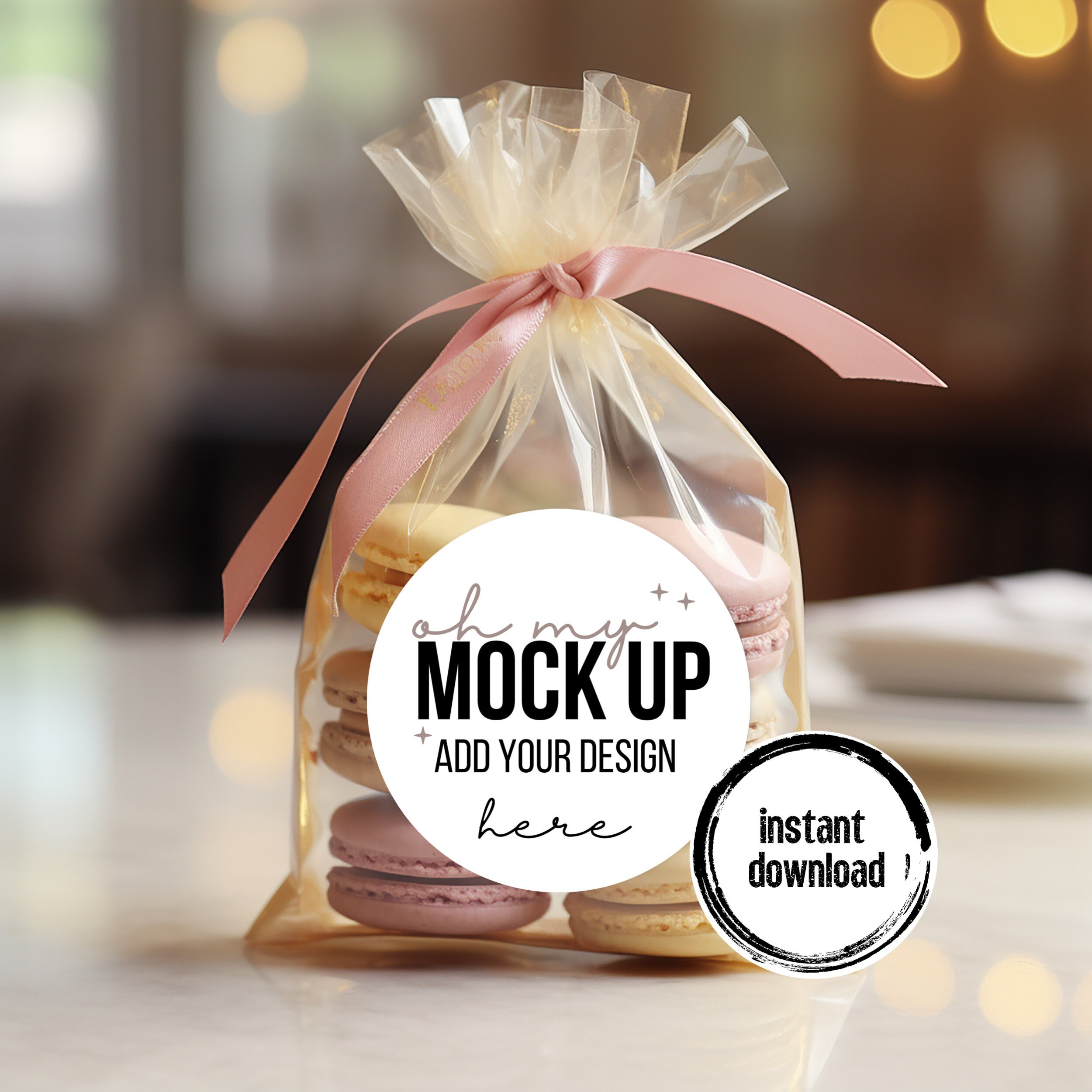 Macaron Label Mockup, Round Tag Mockup, Styled Round Sticker Label ...