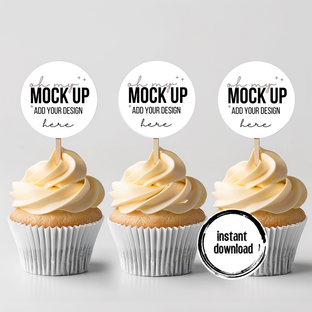 Cupcake Topper Mockup, Simple Cupcake Mockup, Cream Cupcake Topper ...