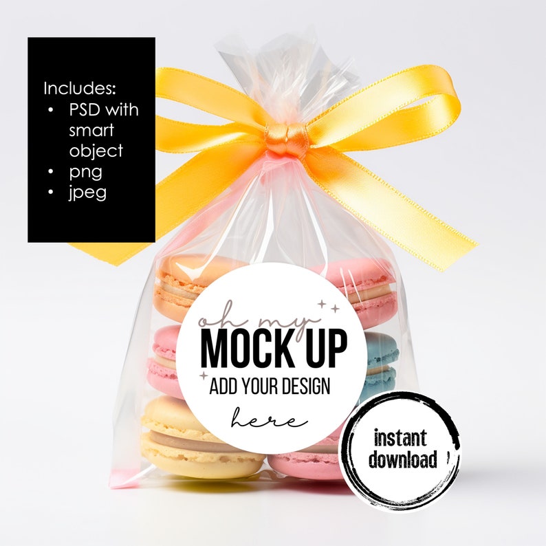 Macaron Label Mockup, Round Tag Mockup, Round Sticker Label Mockup ...