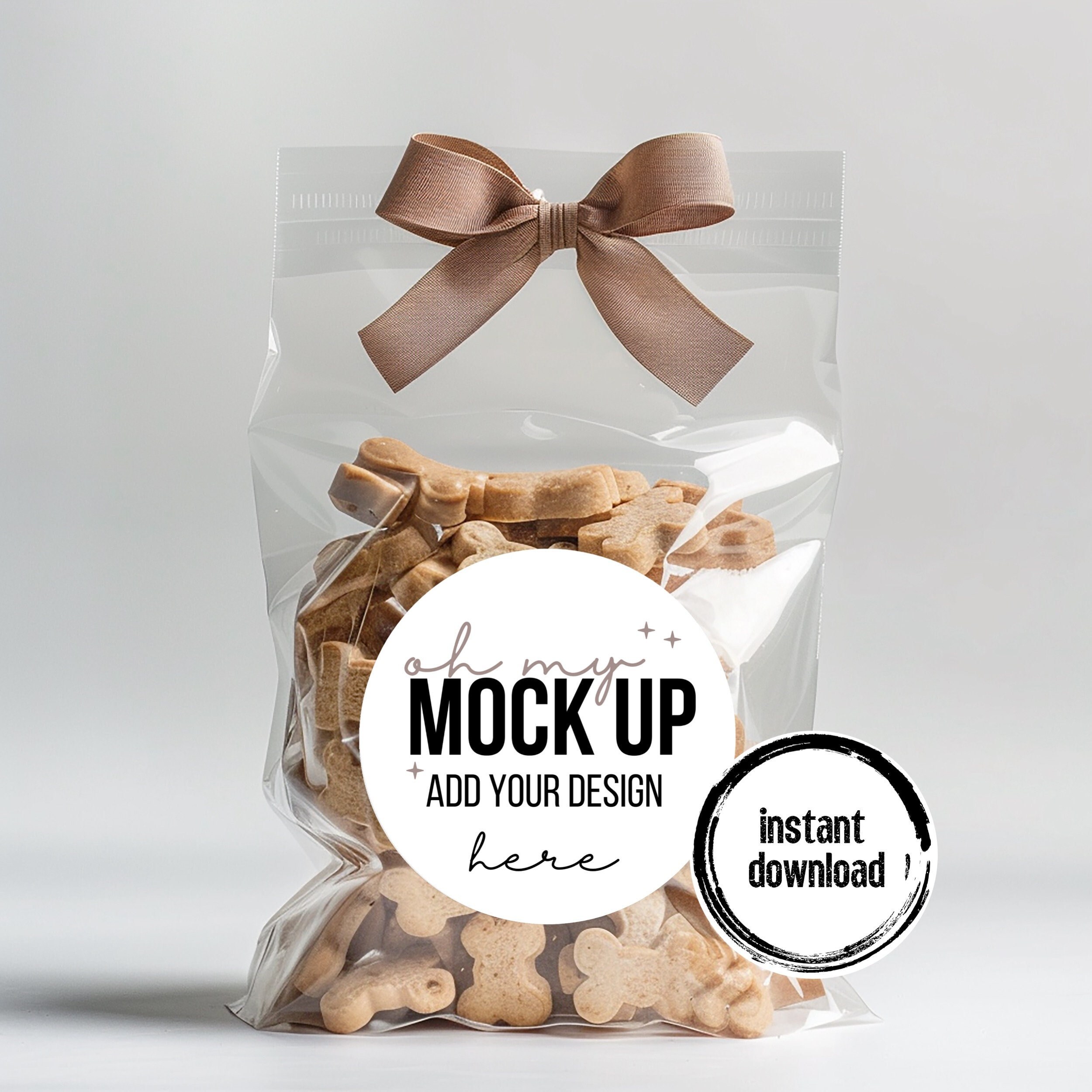 Dog Treat Bag Mockup, Round Tag Mockup, Sticker Label Mockup, Dog Bones ...
