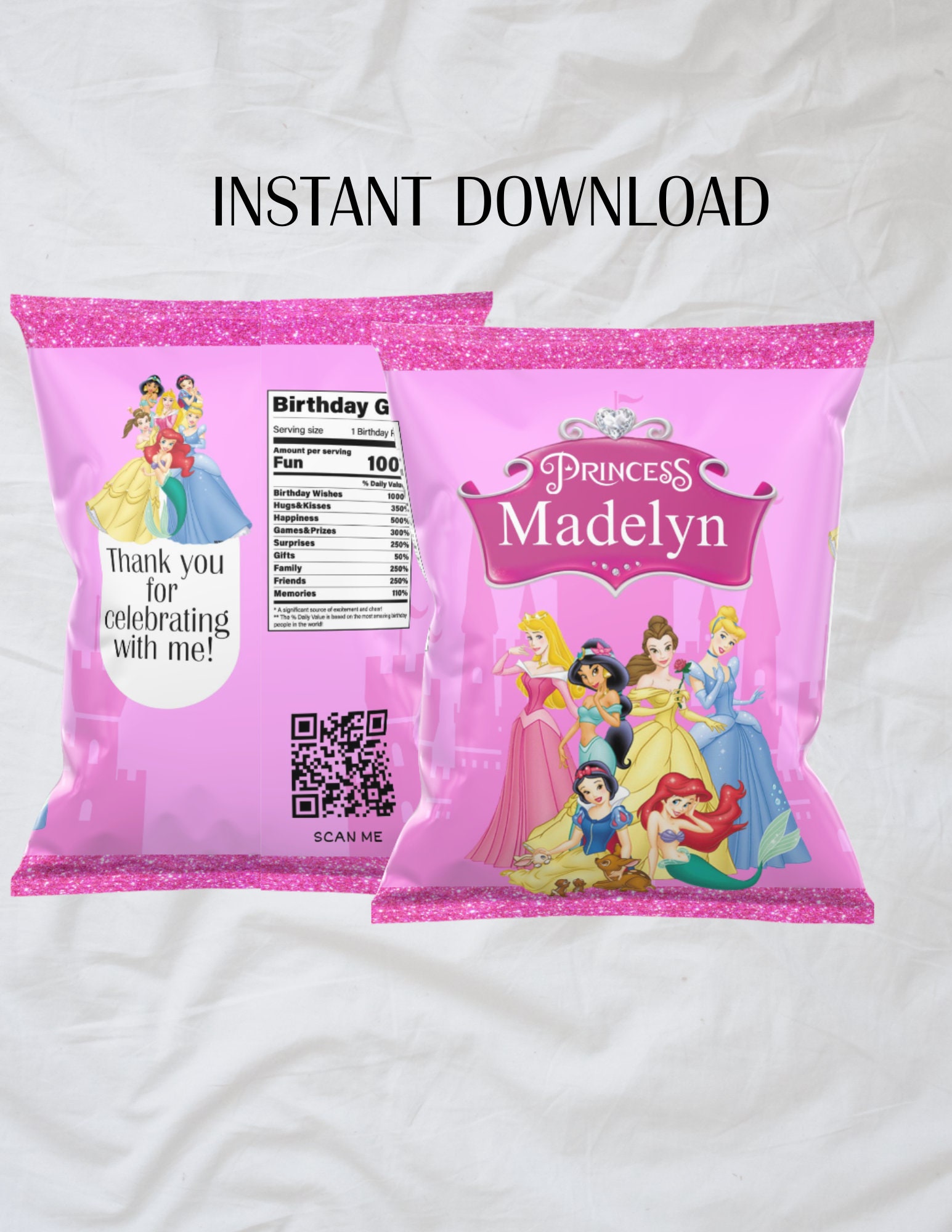 Princess Chip Bag Label, Princess Chip Bag, Princess Chip Template ...