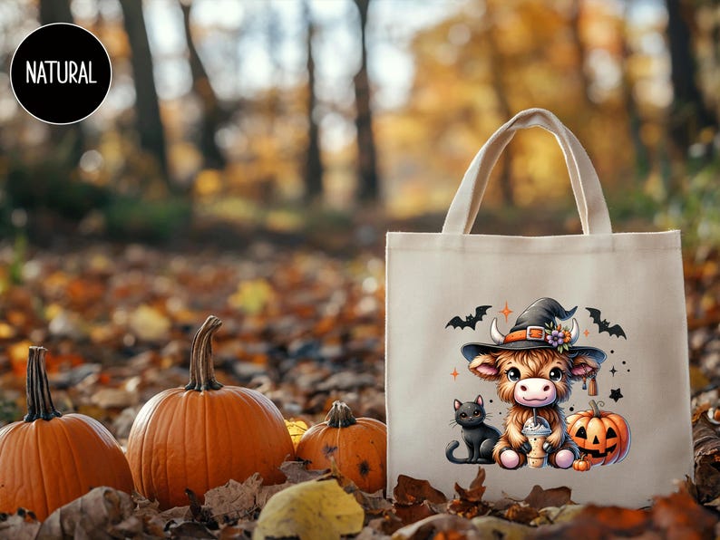 Baby Cow Halloween Tote Bag Cute Highland Cow Fall Pumpkin Spooky ...