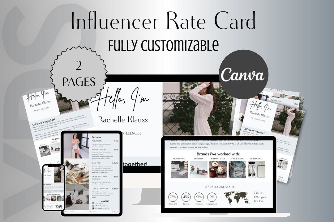 Rate Card for Influencer Rate Card Template Media Kit - Etsy