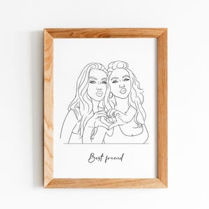 Custom Best Friend Portrait, Custom Friendship Illustrations, Outline ...