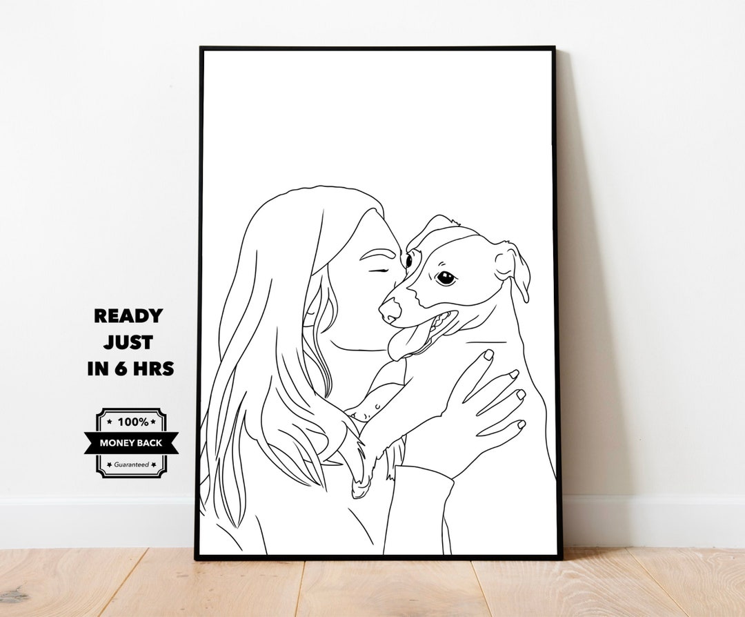 Custom Pet and Owner Drawing From Photo, Personalized Dog Owner Gift ...