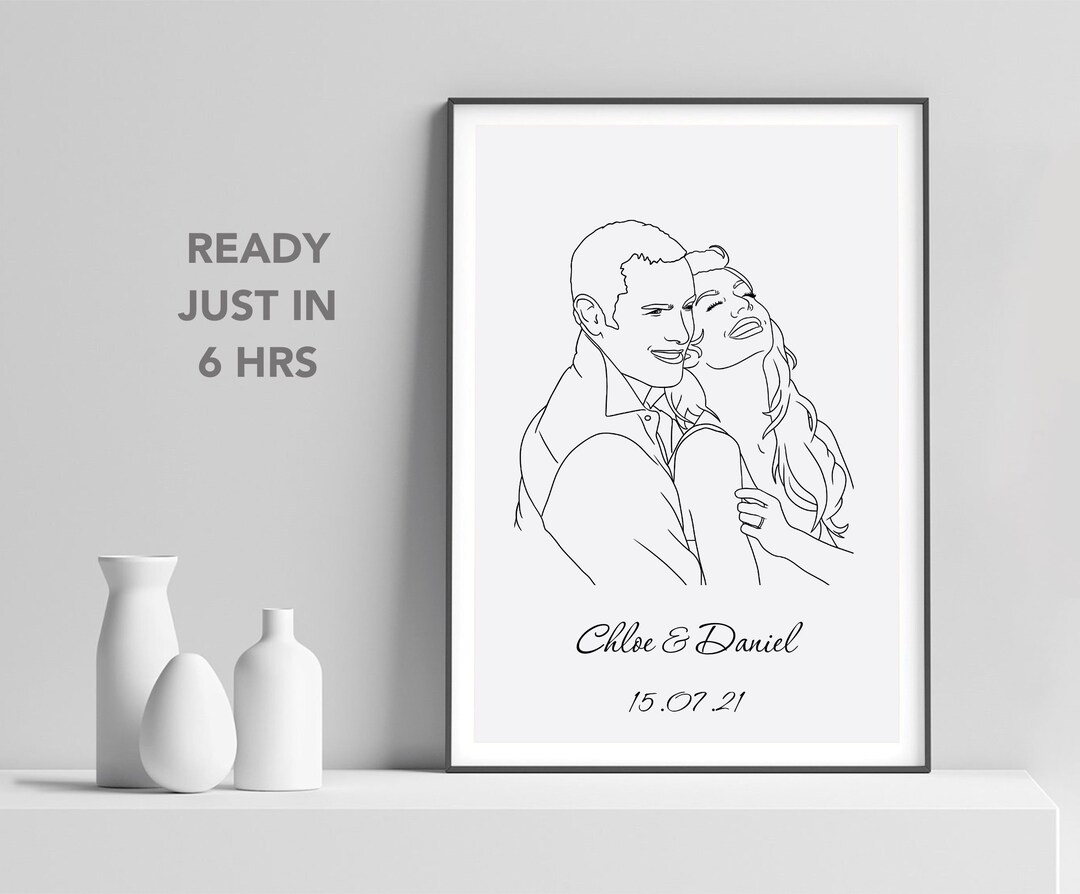 Photo to Line Sketch With Text, Line Drawing From Photo, Custom Couple ...