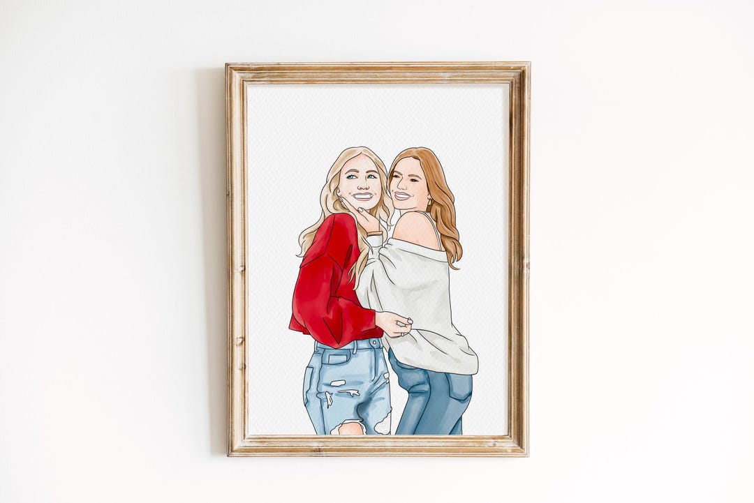 Custom Friends Portrait, Personalized Friendship Art, Two Friends ...
