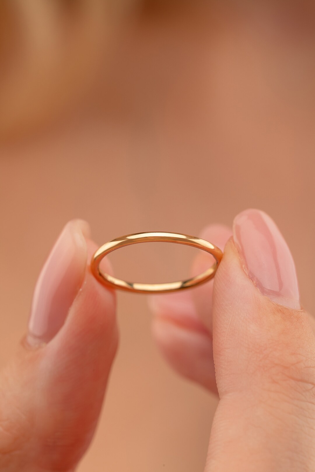 14k Gold Thin Stackable Simple Wedding Band Ring - Etsy