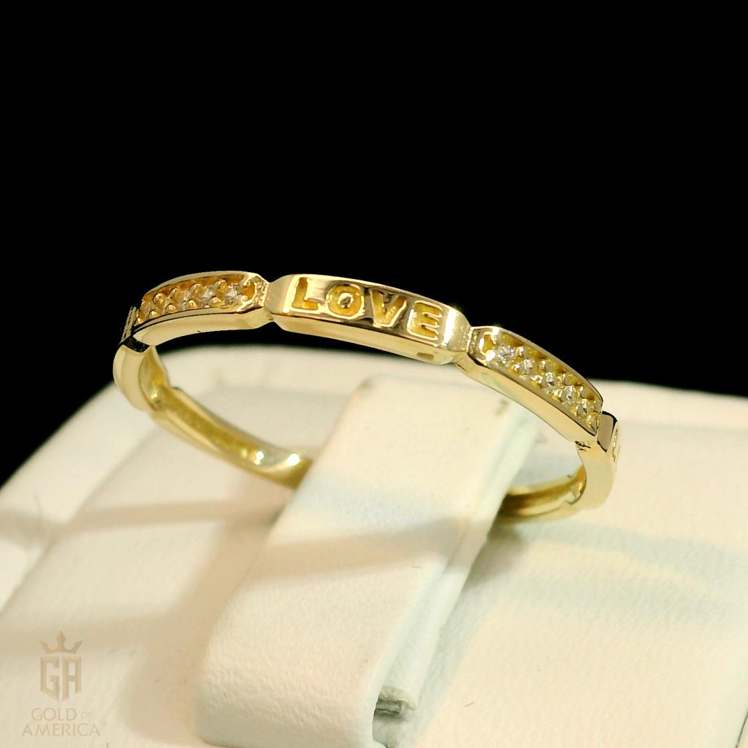 14K Solid Gold Love Letter Ring – Cubic Zirconia Wedding Band, Love ...