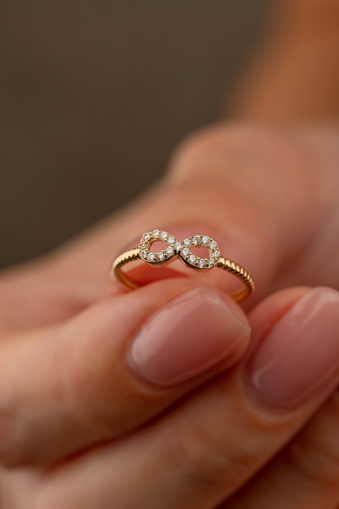 14k Real Solid Yellow Gold Infinity Ring, 14k Solid Gold Women Dainty ...