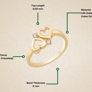Double Heart Ring Engagement Ring 14K Solid Gold Open Heart Ring Tiny ...