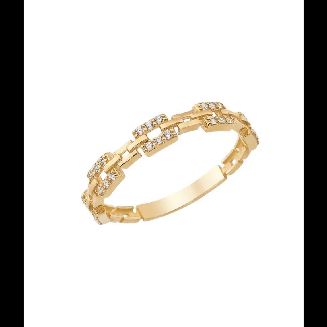 14K Solid Gold Hinged Segment With CZ Pave Square Links Ring - Etsy