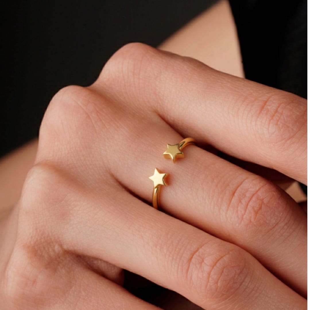 14K Solid Gold Star Ring, Handmade Elegant Star Band, Minimalist Fine ...