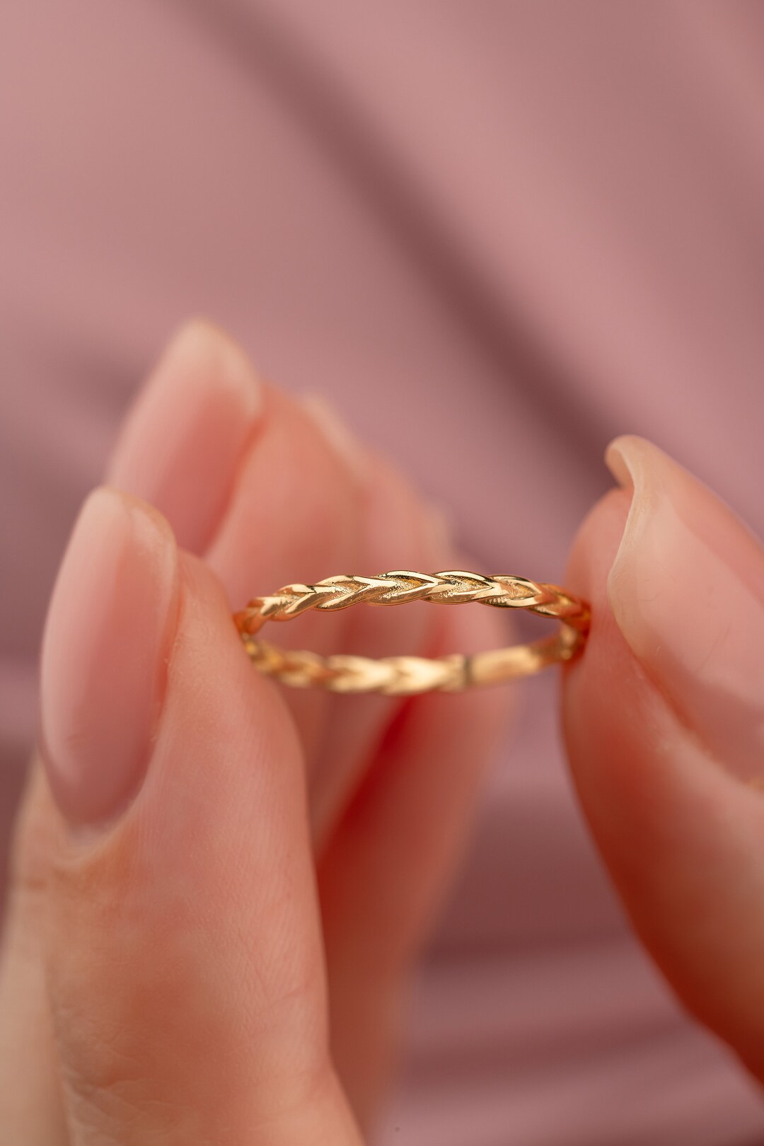 14k Yellow Gold Braided Band Ring Skinny Band Thin Stacking Ring - Etsy