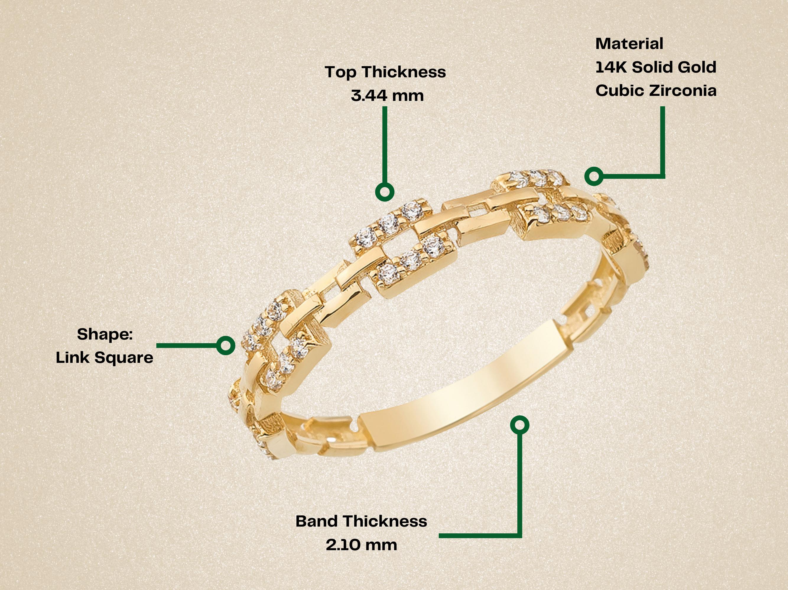 14K Solid Gold Hinged Segment With CZ Pave Square Links Ring - Etsy