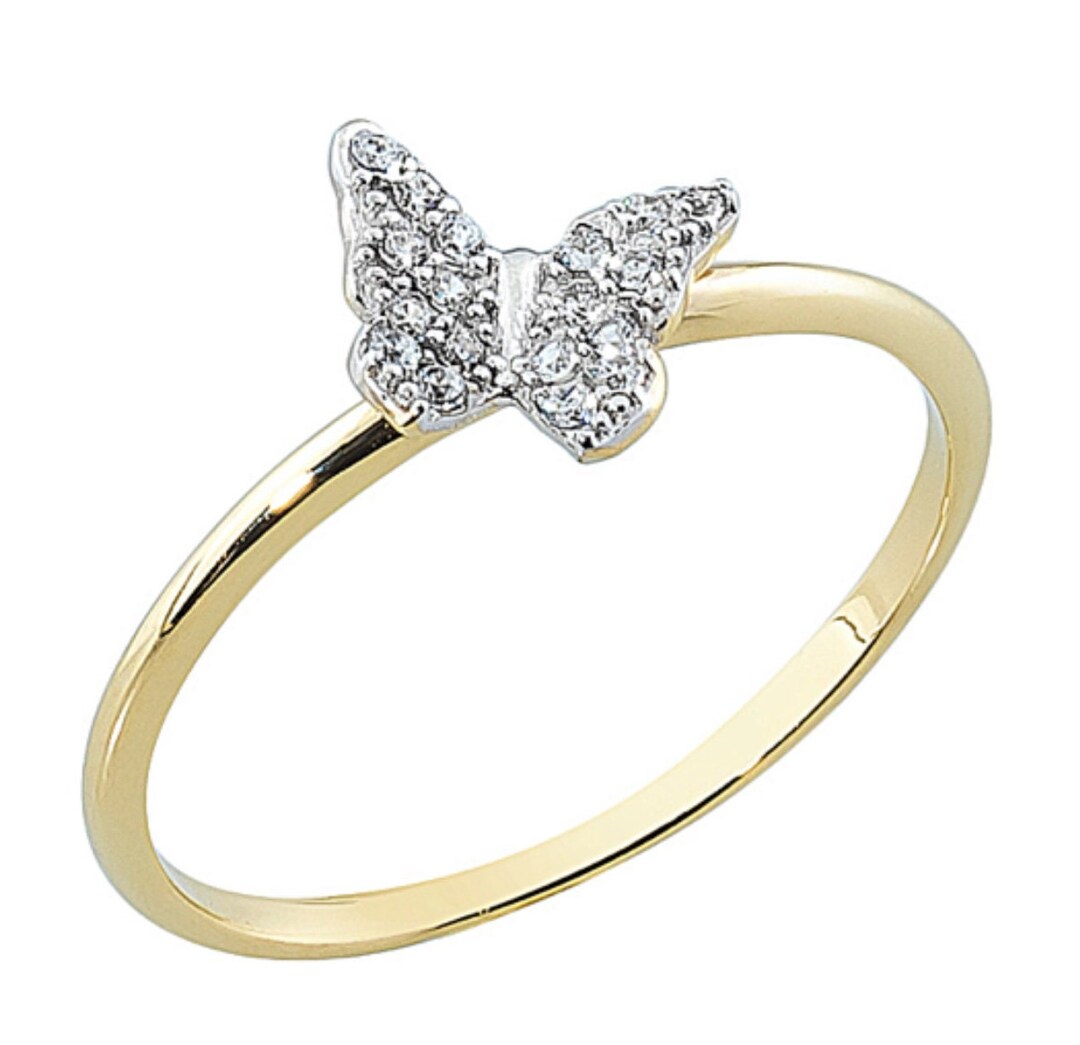 14K Solid Gold Butterfly Ring CZ - Etsy
