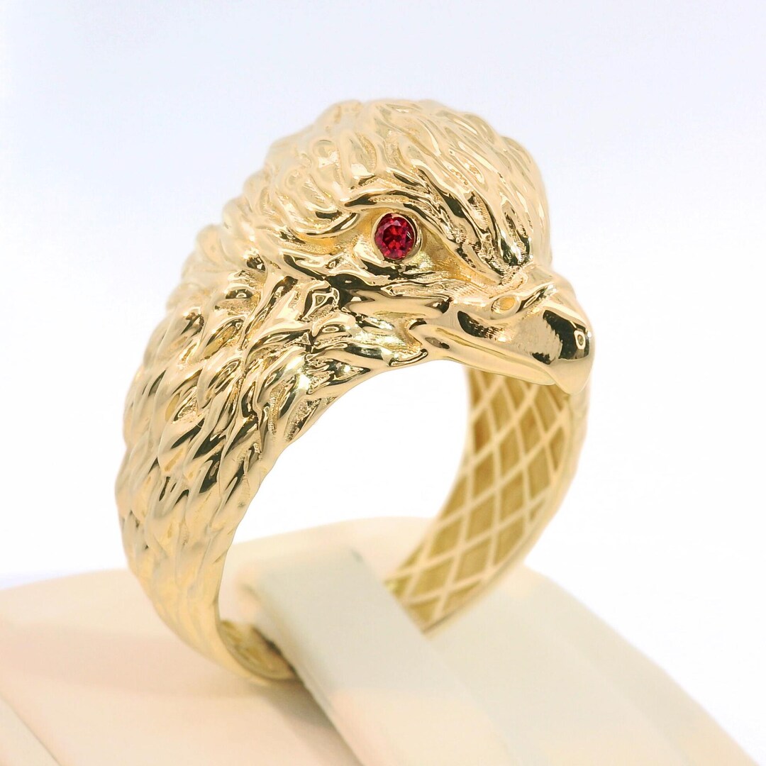 Eagle Ring 14K Solid Gold Men, Animal Rings Mens Yellow Gold ...