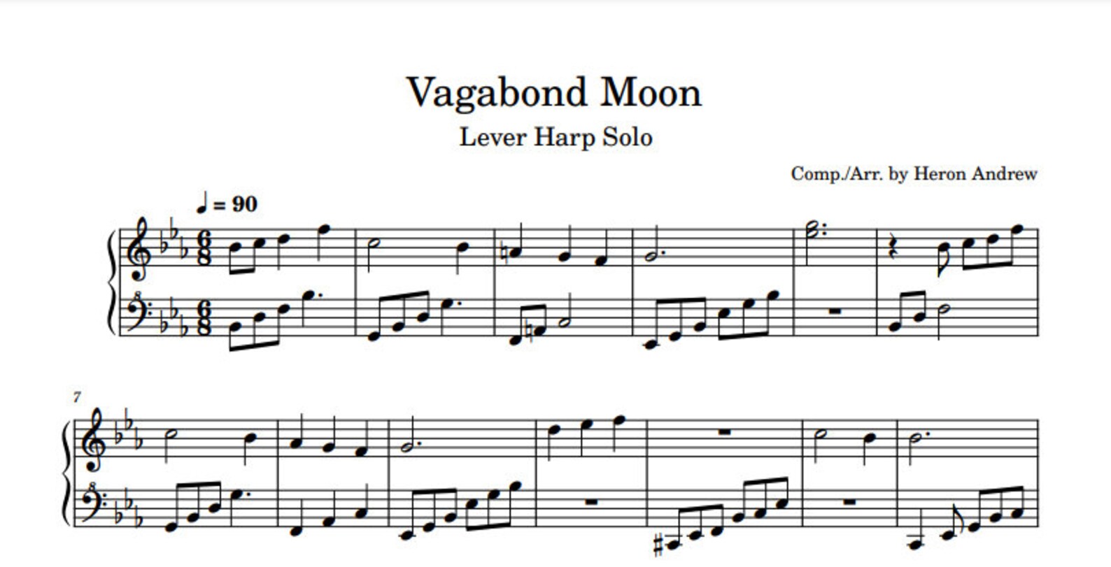 Vagabond Moon (sheet Music - Lever Harp) - Etsy