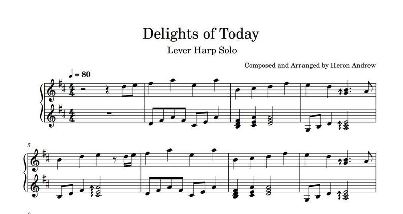 Delights of Today (lever Harp Sheet Music) - Etsy