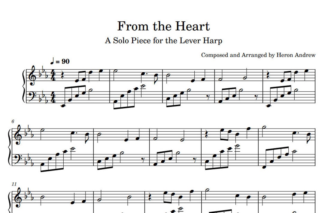 From the Heart (sheet Music for Lever Harp) - Etsy