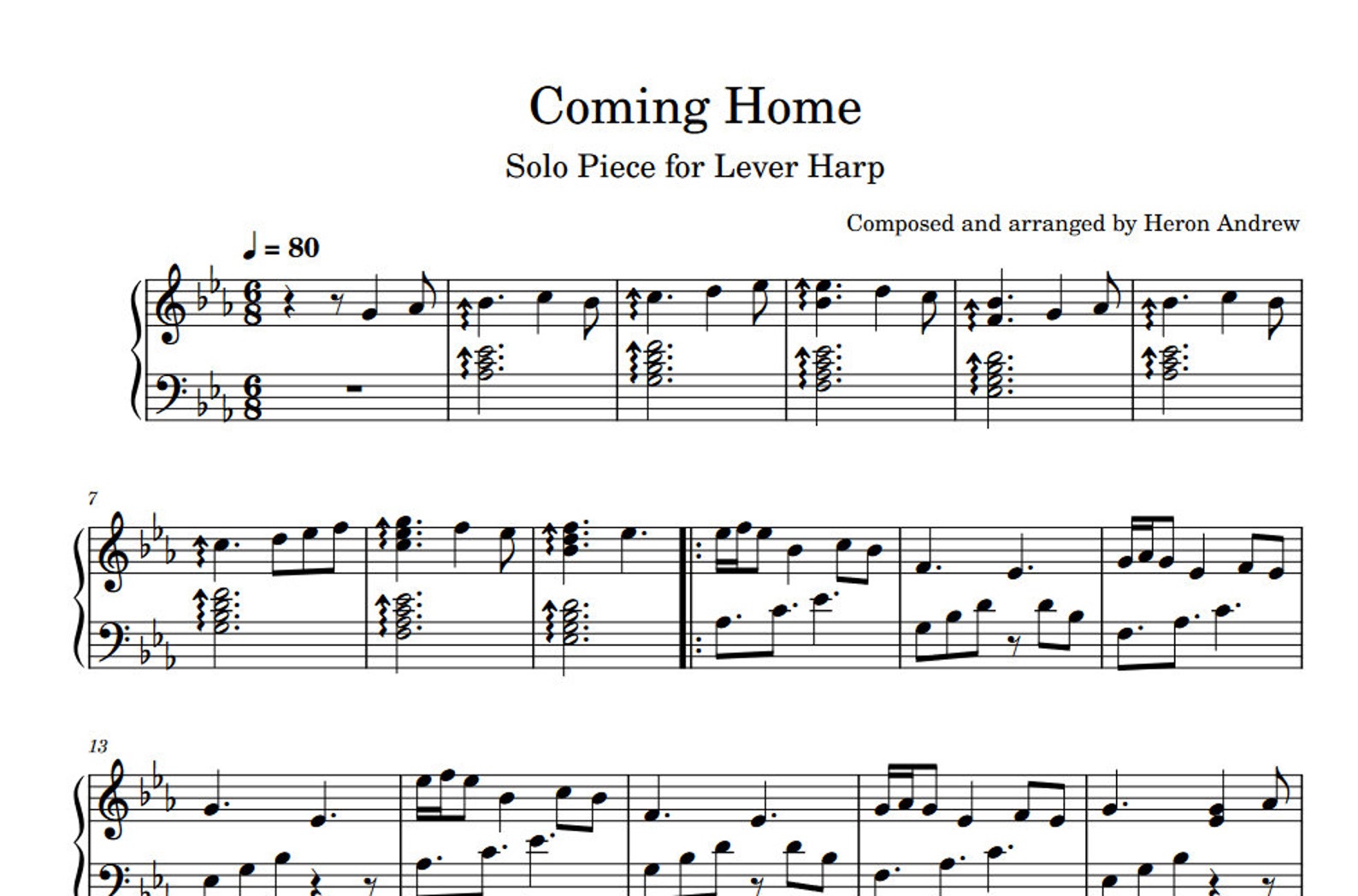 Coming Home (sheet Music for Lever Harp) - Etsy