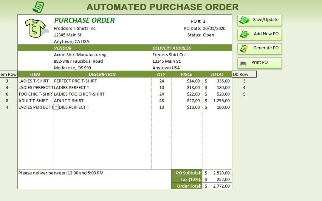 Automated Purchase Order Template Efficient Business Managementvba Instant Download - Etsy