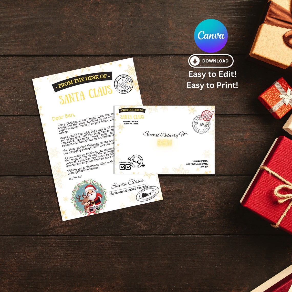 Editable Letter From Santa on Christmas Morning, Printable Santa ...