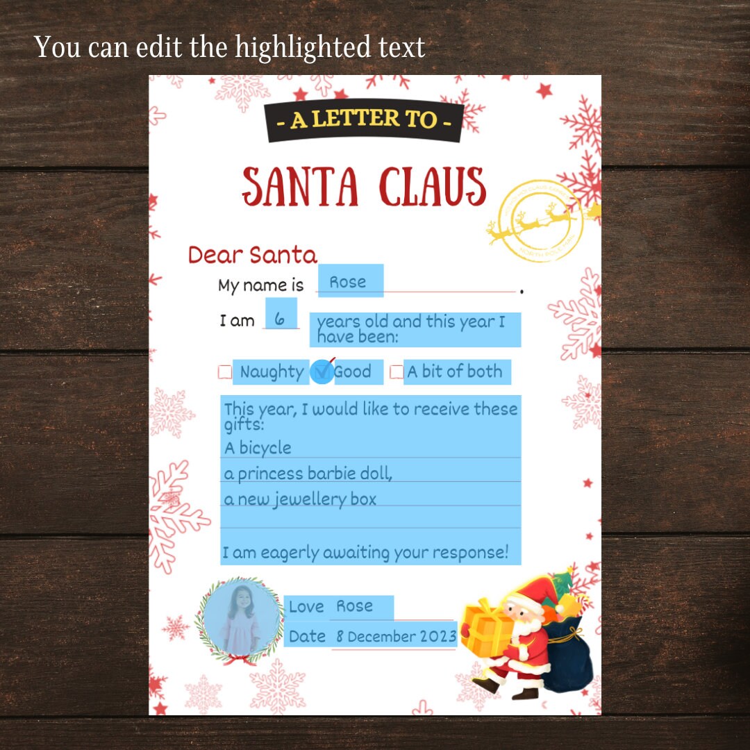 Editable Official Letter to Santa Claus, Nice List Certificate & Letter ...