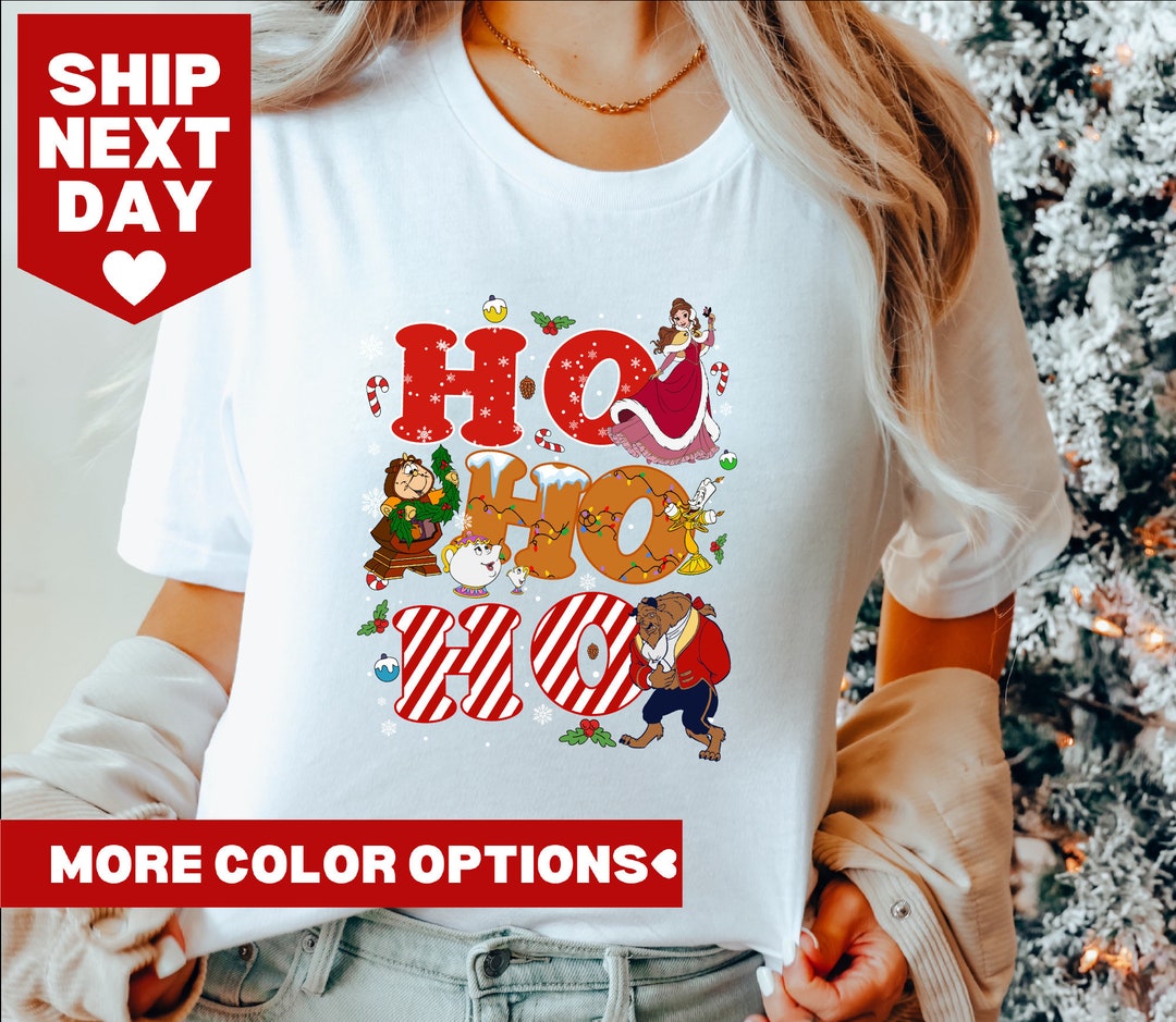 Beauty and the Beast Squad Characters Ho Ho Ho Christmas Light Shirt ...