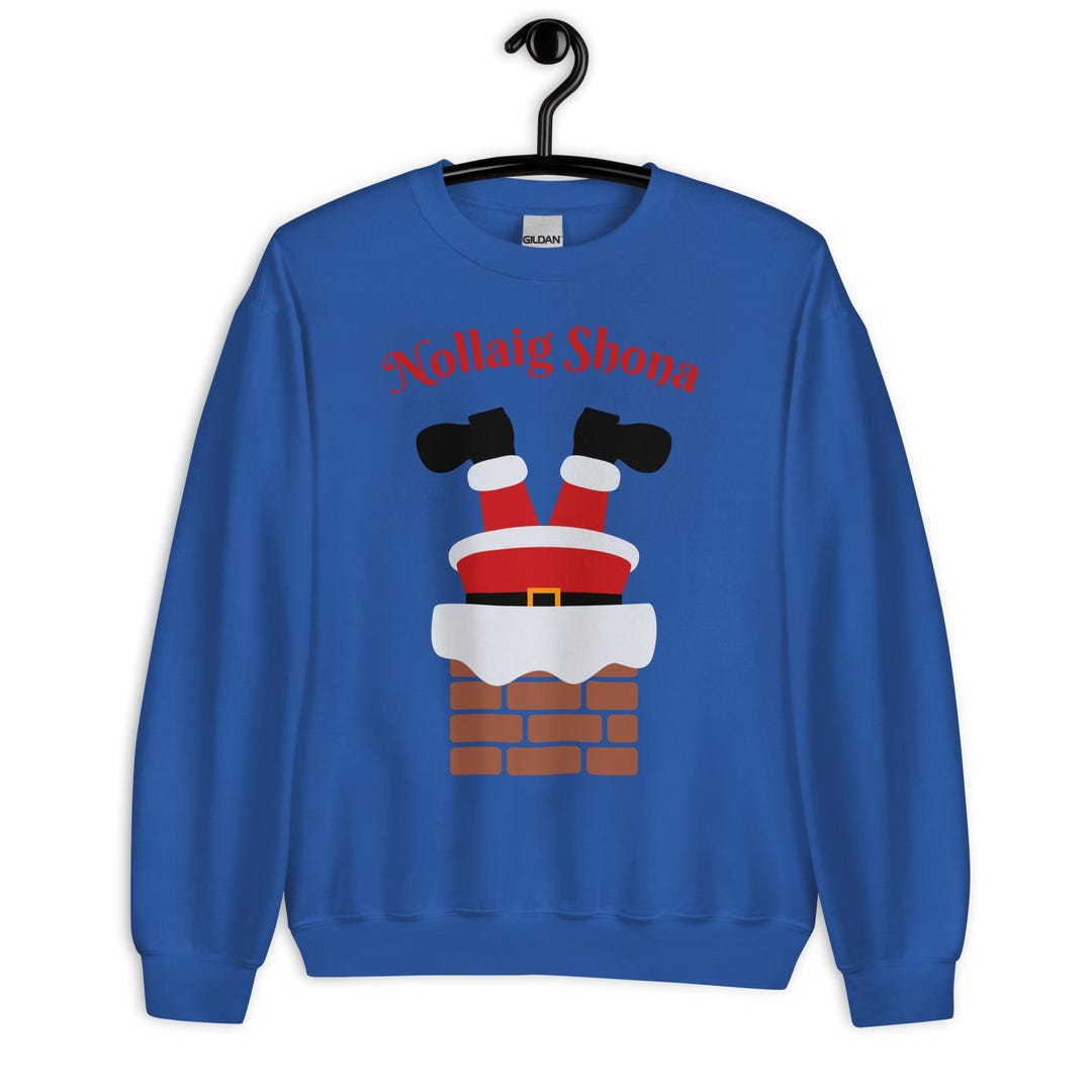 Funny Father Christmas Jumper - Nollaig Shona Cartoon Santa Stuck in ...