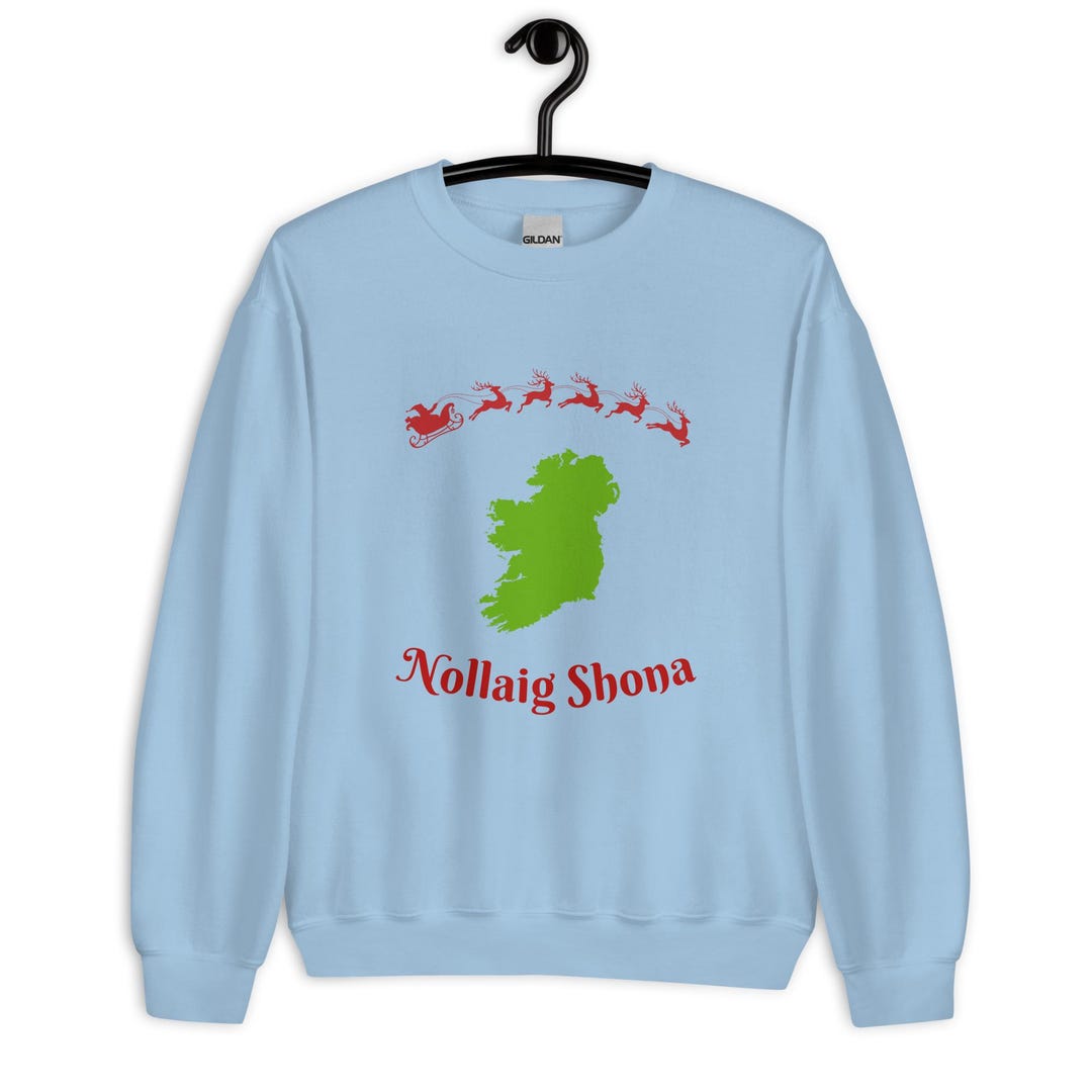 Irish Christmas Jumper "nollaig Shona" - Cartoon Santa Reindeer Over ...