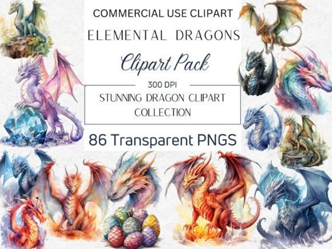 Elemental Dragons Watercolor Clipart - Etsy