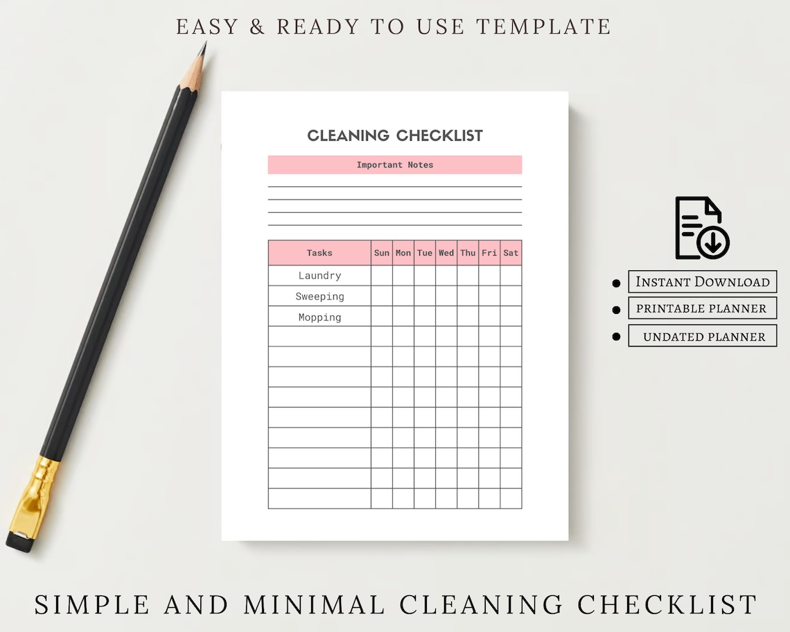 Editable Cleaning Checklist • Minimalist Cleaning Schedule • Printable ...
