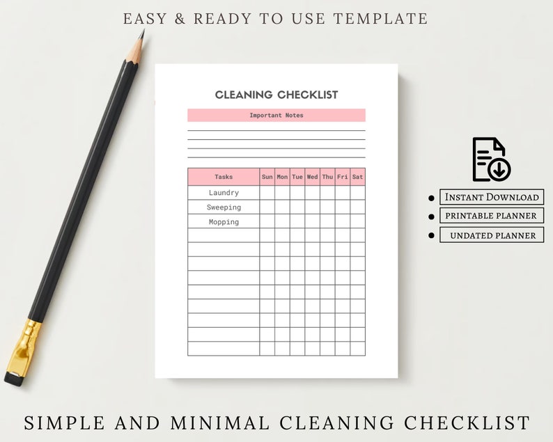 Editable Cleaning Checklist • Minimalist Cleaning Schedule • Printable ...