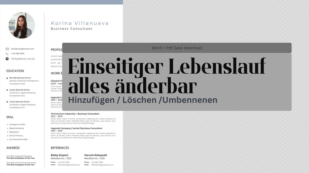 German CV Template for Word Modern CV CV Cover Letter - Etsy