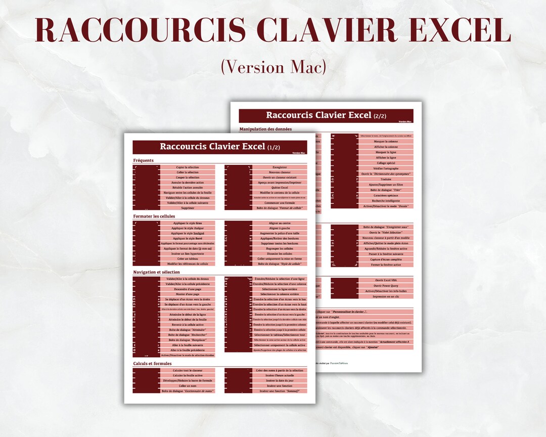 Excel Keyboard Shortcuts mac-red - Etsy