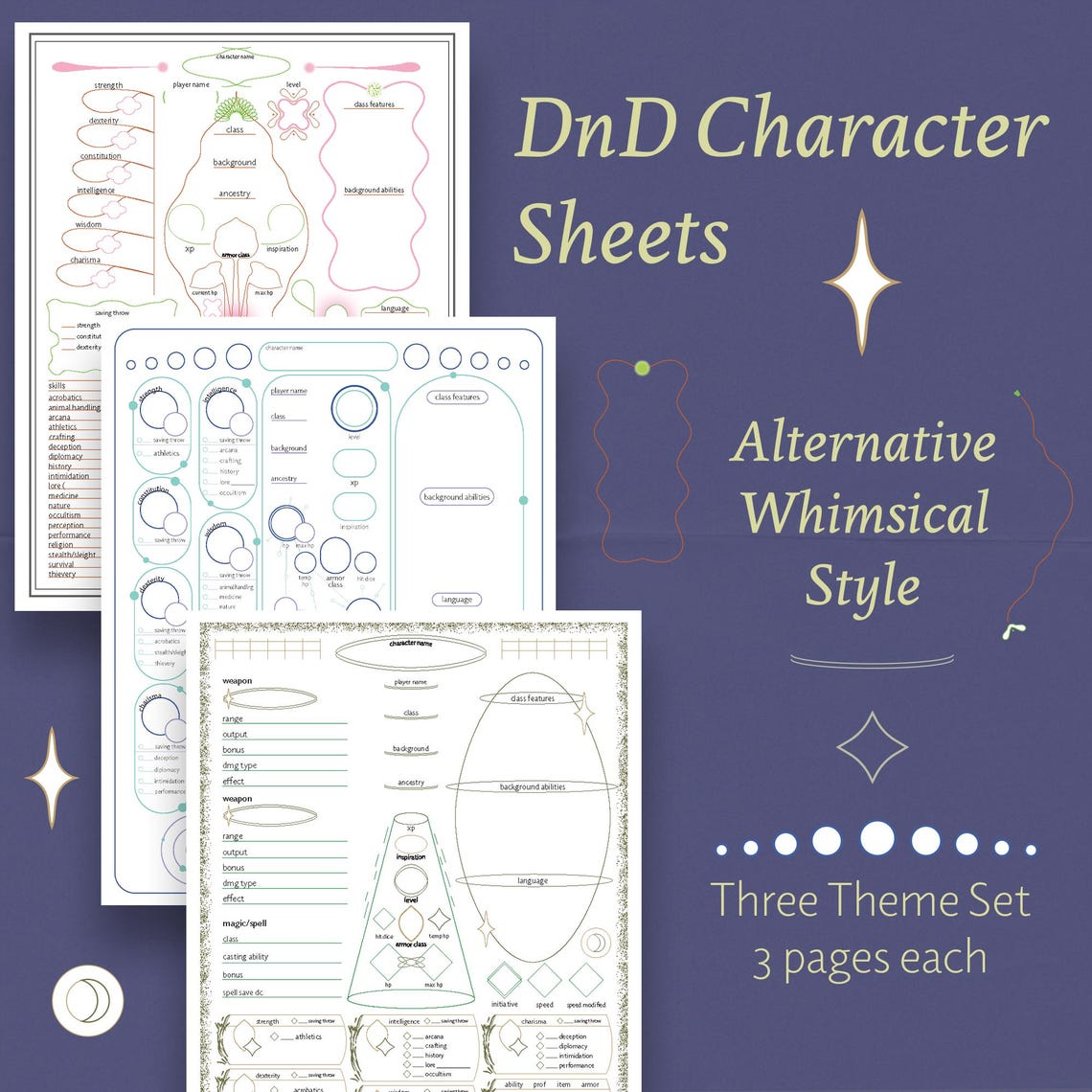 Dnd Alternative 5E Character Sheets - Three Theme Set - Minimal ...