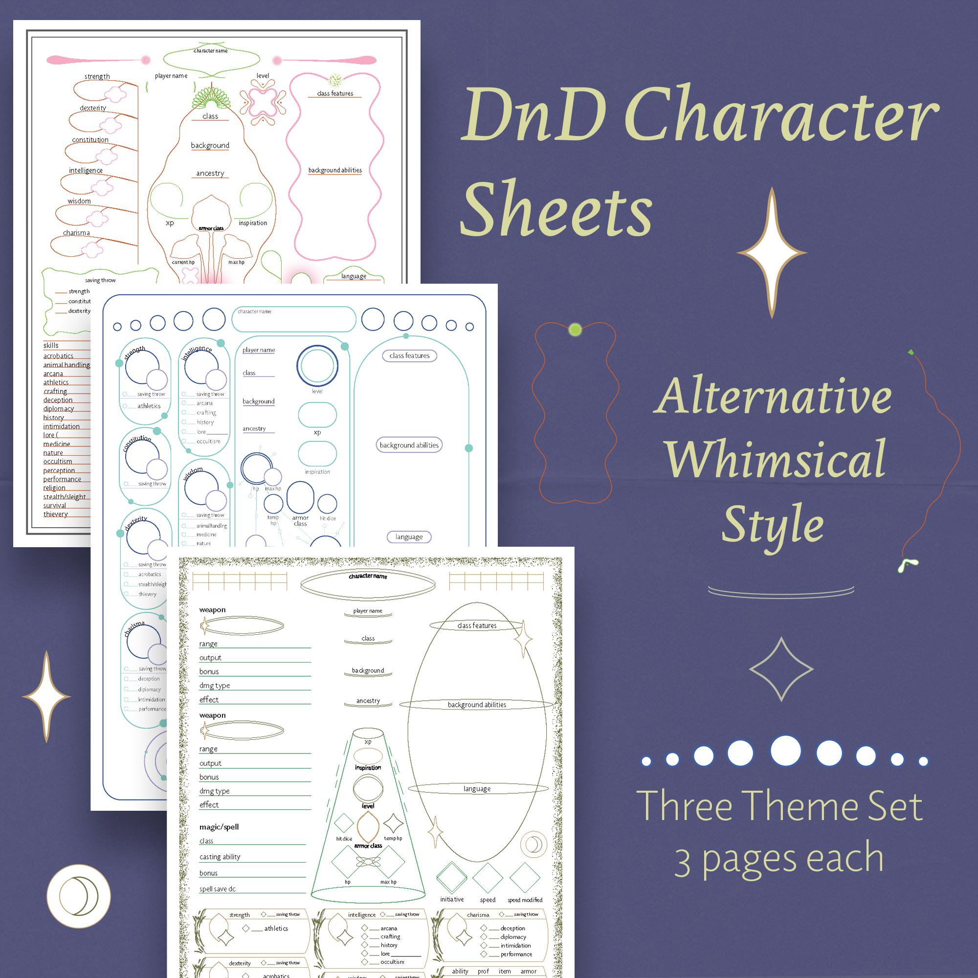 Dnd Alternative 5E Character Sheets - Three Theme Set - Minimal ...